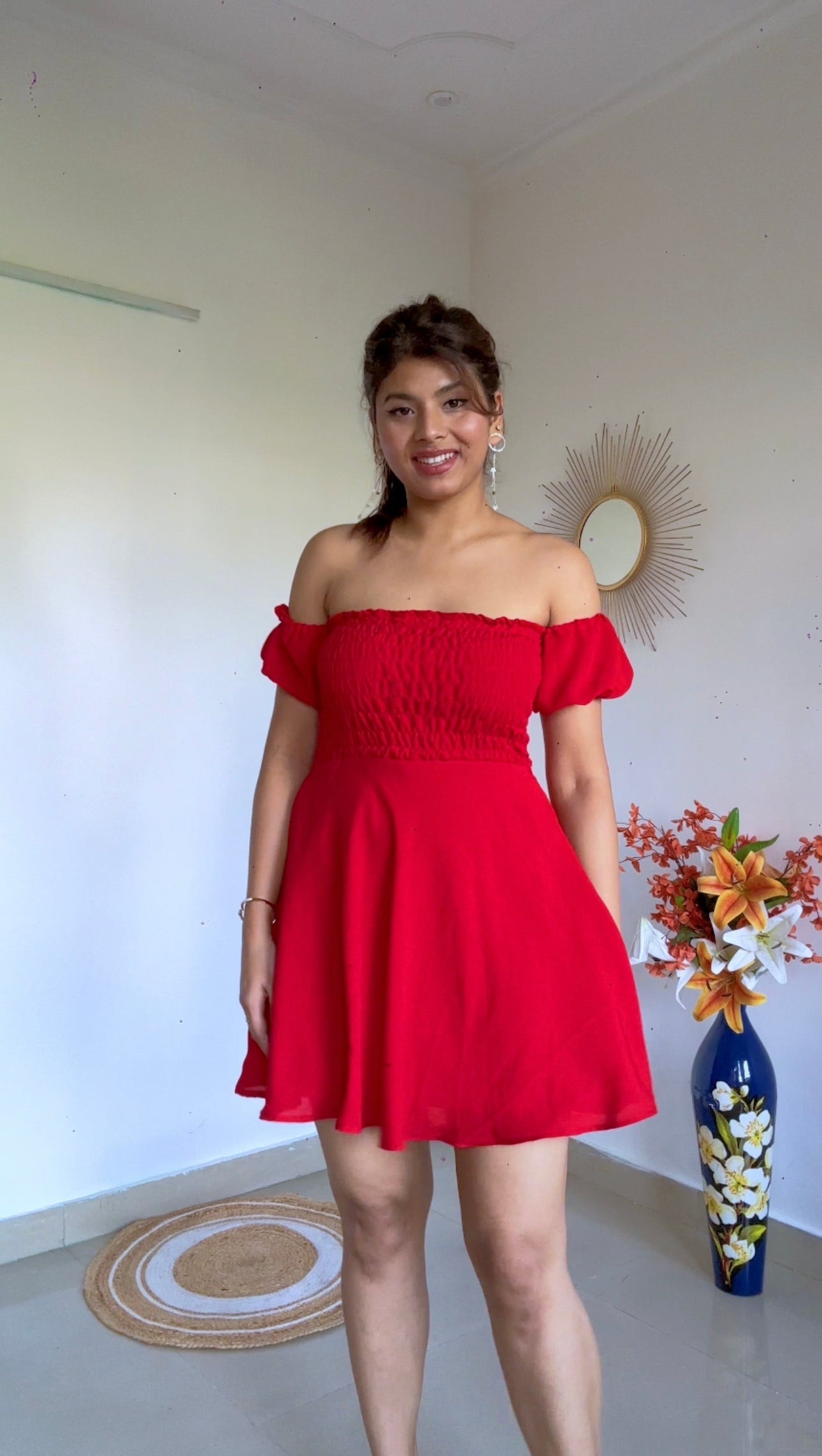 Crimson Cascade Red Dress – Tailormade